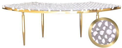 Gold serpentine table with designer top – modern event table hire