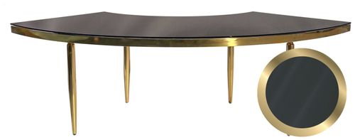 Gold event table with black glass top – luxury serpentine table rental