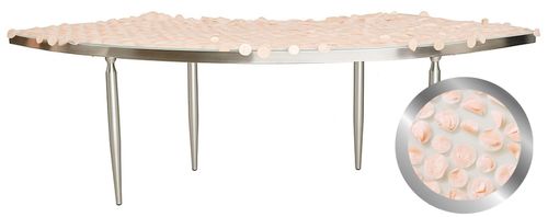 Silver serpentine table with designer top – unique event table rental
