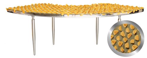 Silver serpentine table with designer top – unique event table rental