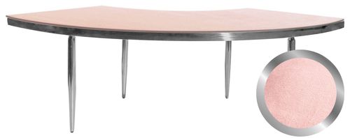 Silver serpentine table with velvet top – premium event furniture rental