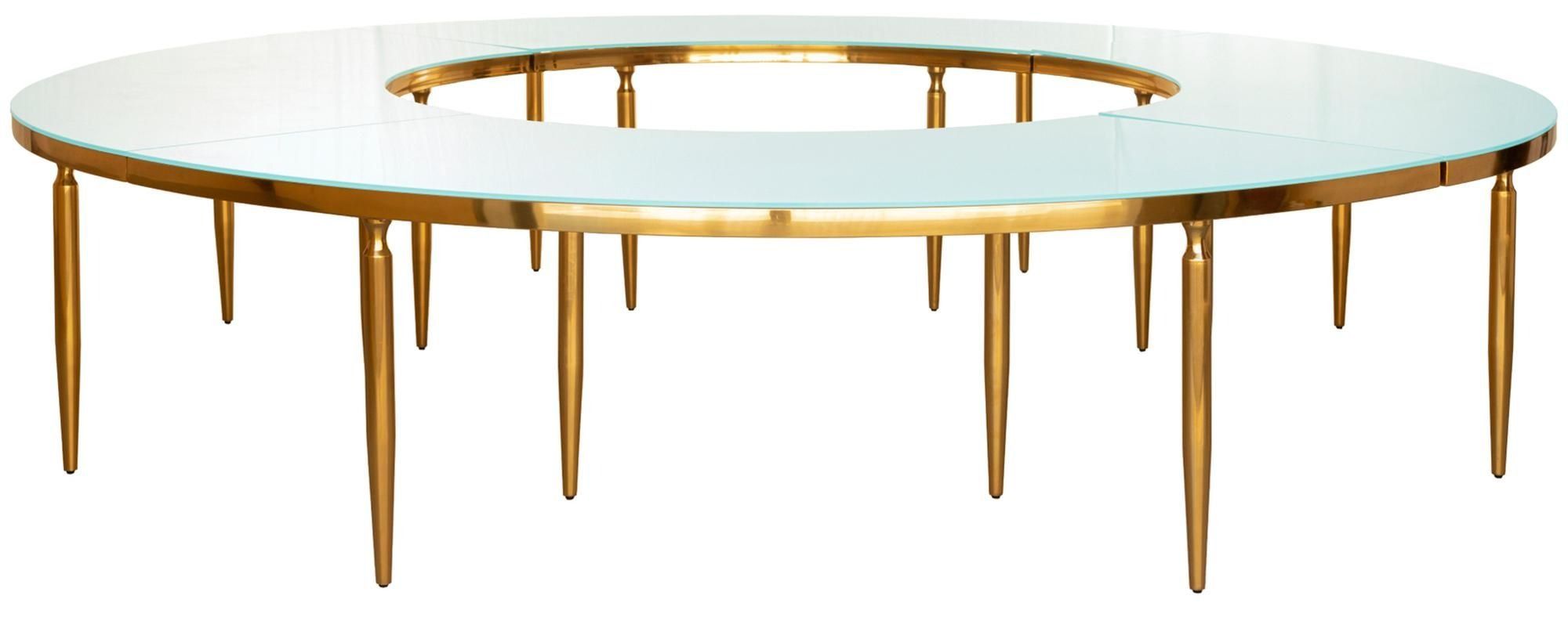 Gold event table with white glass top – elegant modular table rental Dubai