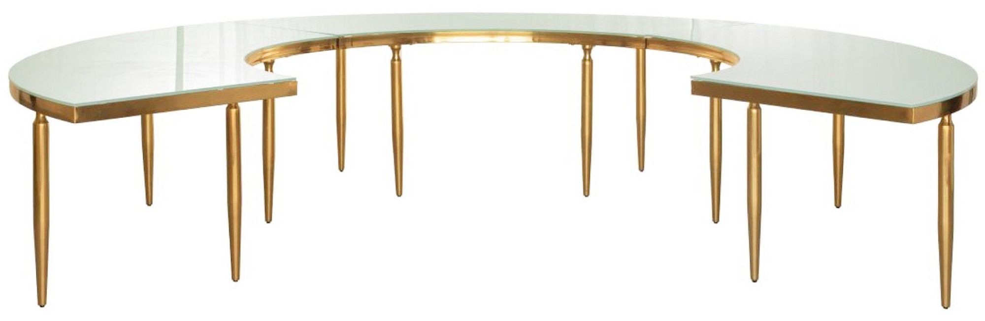 Gold event table with white glass top – elegant modular table rental Dubai