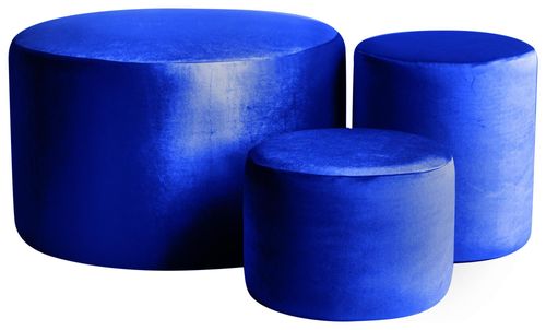 Set of 3 round NORMAN pouf, royal blue #906